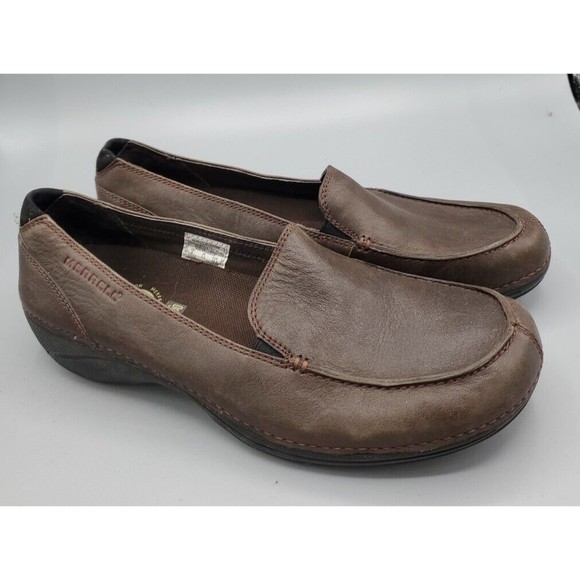 Merrell | Shoes | Merrell Parma Olive Brown Leather Slip On Casual ...
